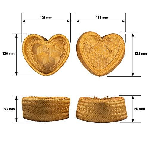 WD- Thai Kra-tip Sticky Rice Heart shape Bamboo Basket Handmade Steamers Cookware-4 inch for Home,restaurant or Cookware -collecting things.