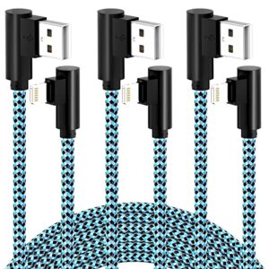 iphone charger 10ft 3pack [apple mfi certified] long lightning cable 90 degree iphone charging cable for iphone 13 12 11 pro xs max xr x / 8/7 / 6s plus/ 5s / 5c / 5se / ipad (blue 10ft)