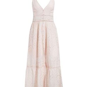 BerryGo Women's Embroidery Pearl Button Down Dress V Neck Spaghetti Strap Maxi Dress Peach Barbie Dress L