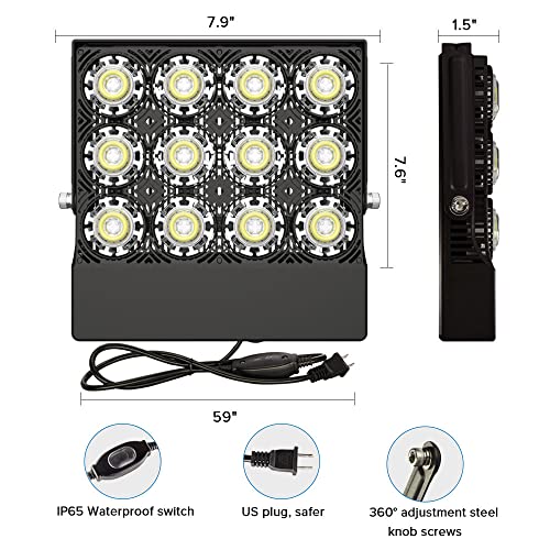 SANSI 60-70W (500w Equiv.) Outdoor LED Security Flood Light with Plug, Daylight 5700K, Super Bright 7000lm, IP66 Waterproof