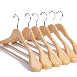 Nature Smile Luxury Natural Wooden Suit Hangers - 6 Pack - Wood Coat Hangers,Jacket Outerwear Shirt Hangers,Glossy Finish with Extra-Wide Shoulder, 360 Degree Swivel Hooks & Anti-Slip Bar with Screw