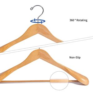 Nature Smile Luxury Natural Wooden Suit Hangers - 6 Pack - Wood Coat Hangers,Jacket Outerwear Shirt Hangers,Glossy Finish with Extra-Wide Shoulder, 360 Degree Swivel Hooks & Anti-Slip Bar with Screw