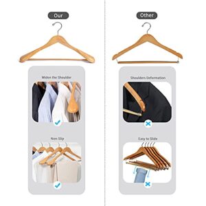 Nature Smile Luxury Natural Wooden Suit Hangers - 6 Pack - Wood Coat Hangers,Jacket Outerwear Shirt Hangers,Glossy Finish with Extra-Wide Shoulder, 360 Degree Swivel Hooks & Anti-Slip Bar with Screw