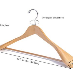 Nature Smile Luxury Natural Wooden Suit Hangers - 6 Pack - Wood Coat Hangers,Jacket Outerwear Shirt Hangers,Glossy Finish with Extra-Wide Shoulder, 360 Degree Swivel Hooks & Anti-Slip Bar with Screw