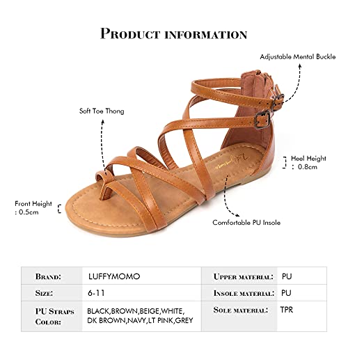 Luffymomo Women's Gladiator Strap Sandals Flat Fisherman Thong Cross Strappy Sandals（8 M US BROWN）