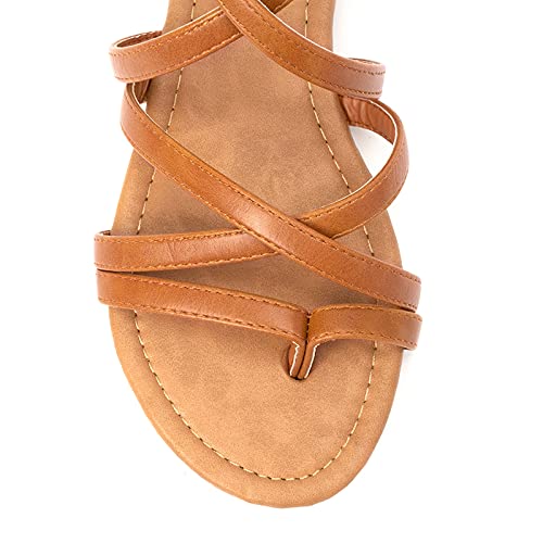 Luffymomo Women's Gladiator Strap Sandals Flat Fisherman Thong Cross Strappy Sandals（8 M US BROWN）