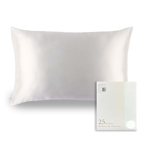 MYK 100% Pure Natural Mulberry Silk Pillowcase, 25 Momme One Side for Hair and Skin Care (King, Ivory White)…