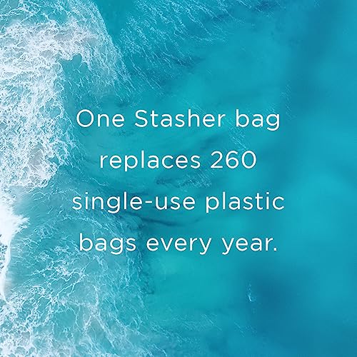 Stasher Reusable Silicone Storage Bag, Food Storage Container, Microwave and Dishwasher Safe, Leak-free, Pocket 2-Pack, Clear + Aqua