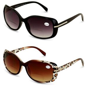 v.w.e. 2 pairs women bifocal reading sunglasses reader glasses cateye vintage outdoor (2 pairs (black/leopard), 1.75)