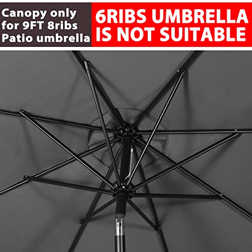 ABCCANOPY 9ft Outdoor Umbrella Replacement Top Suit 8 Ribs (Dark Gray)