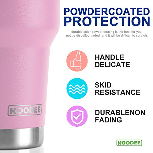 koodee 30 oz Tumbler with Lid and Straw Stainless Steel Double Wall Vacuum Insulated Travel Coffee Mug Cup with Handle, Spill Proof (30 oz Purple Pink)