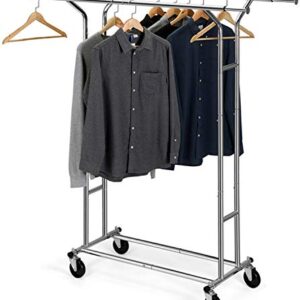 Auledio Clothes Garment Rack, Commercial Grade Clothes Rolling Heavy Duty Storage Organizer on Wheels with Adjustable Clothing Rack , Holds up to 250 lbs, Chrome (Two Heads)