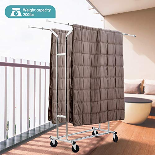 Auledio Clothes Garment Rack, Commercial Grade Clothes Rolling Heavy Duty Storage Organizer on Wheels with Adjustable Clothing Rack , Holds up to 250 lbs, Chrome (Two Heads)