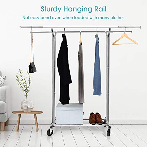 Auledio Clothes Garment Rack, Commercial Grade Clothes Rolling Heavy Duty Storage Organizer on Wheels with Adjustable Clothing Rack , Holds up to 250 lbs, Chrome (Two Heads)