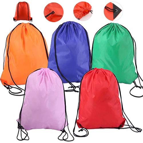 Lainrrew 5 Pcs Drawstring Backpack Bags, Lightweight Cinch Sacks Backpack String Bags Cinch Bags Drawstring Tote Storage Bags Bulk for Gym Traveling Sports