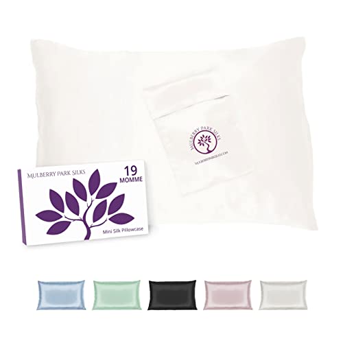 Mulberry Park - 19 Momme Silk Travel Pillowcase - Prevents Bed Head, Tames Frizz, Moisturizes Skin, Minimizes Sleep Lines and Helps with Wrinkles - Grade 6A Pure Mulberry Silk - 1pc Ivory 13" x 18"