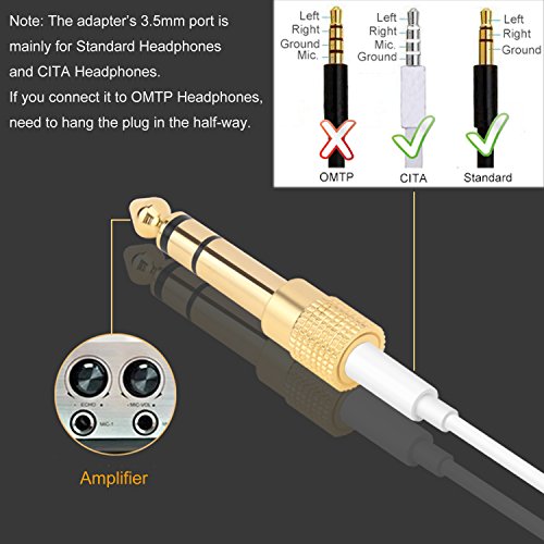 Valefod [Updated Version] 5-Pack Stereo Audio Adapter 6.35mm (1/4 inch) Male to 3.5mm (1/8 inch) Female Headphone Jack