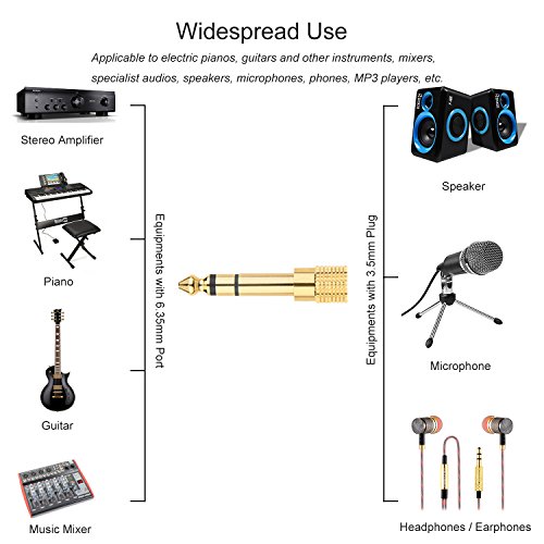 Valefod [Updated Version] 5-Pack Stereo Audio Adapter 6.35mm (1/4 inch) Male to 3.5mm (1/8 inch) Female Headphone Jack