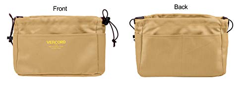 Vercord Canvas Handbag Organizers, Sturdy Purse Insert Organizer Bag in Bag, 10 Pockets Khaki Small