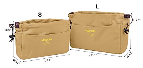 Vercord Canvas Handbag Organizers, Sturdy Purse Insert Organizer Bag in Bag, 10 Pockets Khaki Small