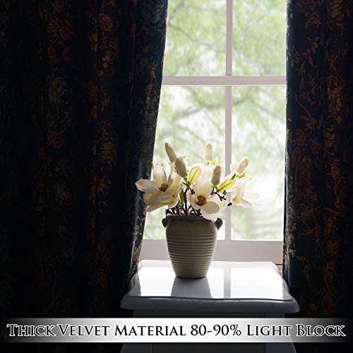 StangH Black Velvet Curtains 84 inches Long - Printed Floral Design Home Decoration Luxury Thermal Insulated Blackout Window Treatment Set for Living Room, 52x84-inch, 2 Panels