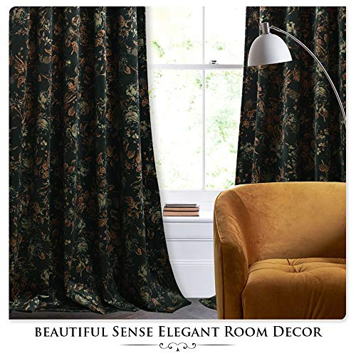 StangH Black Velvet Curtains 84 inches Long - Printed Floral Design Home Decoration Luxury Thermal Insulated Blackout Window Treatment Set for Living Room, 52x84-inch, 2 Panels