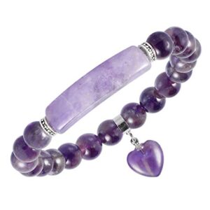 tumbeelluwa healing stone bracelet 8mm beads chakra crystal energy heart charm bracelet handmade jewelry for women, amethyst