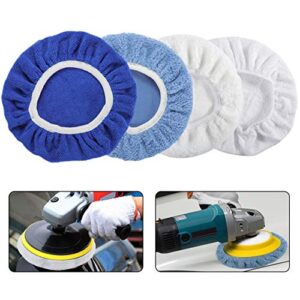 AUTDER 9 Inch & 10 Inch Car Polisher Pad Bonnet, Waxers Bonnet Set, Woollen+Cotton+Microfiber+Coral Fleece, 2 Pcs for Each, Pack of 8 Pcs