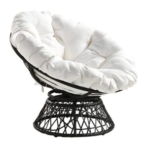 osp home furnishings wicker papasan chair with 360-degree swivel, 40â€ w x 36â€ d x 35.25â€ h, grey frame with white cushion