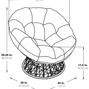 OSP Home Furnishings Wicker Papasan Chair with 360-Degree Swivel, 40â€ W x 36â€ D x 35.25â€ H, Grey Frame with White Cushion