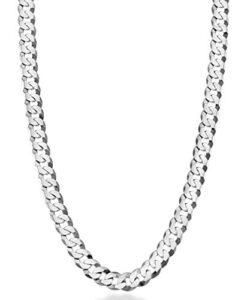 miabella solid 925 sterling silver italian 7mm diamond cut cuban link curb chain necklace for men women (length 22 inches)