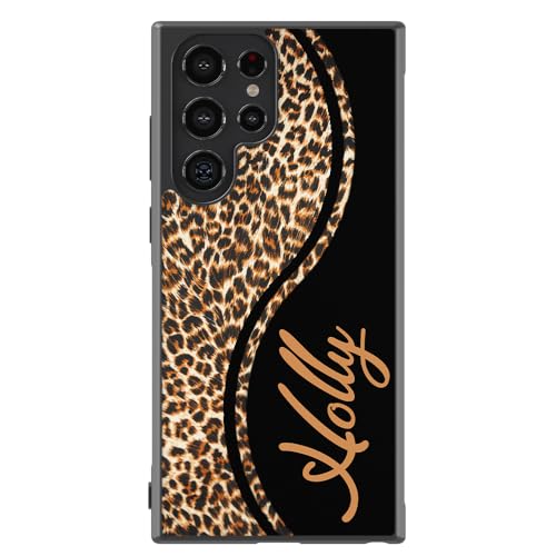 Leopard Skin Personalized Black Rubber Phone Case Compatible With Samsung Galaxy S23 S23+ Ultra S22 S22+ S21 S21FE S21+ S20FE S20+ S20 Note 20 S10 S10+ S10e