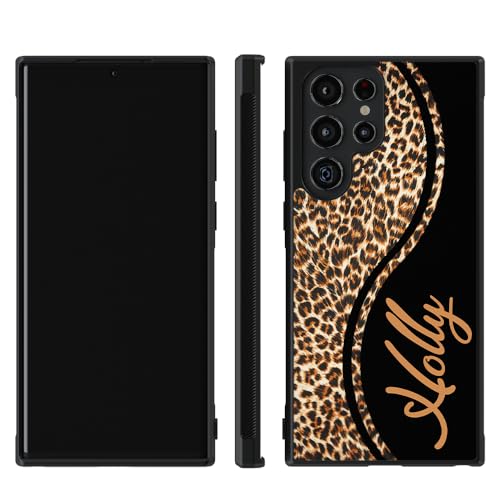 Leopard Skin Personalized Black Rubber Phone Case Compatible With Samsung Galaxy S23 S23+ Ultra S22 S22+ S21 S21FE S21+ S20FE S20+ S20 Note 20 S10 S10+ S10e