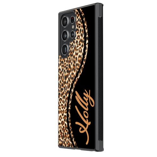 Leopard Skin Personalized Black Rubber Phone Case Compatible With Samsung Galaxy S23 S23+ Ultra S22 S22+ S21 S21FE S21+ S20FE S20+ S20 Note 20 S10 S10+ S10e