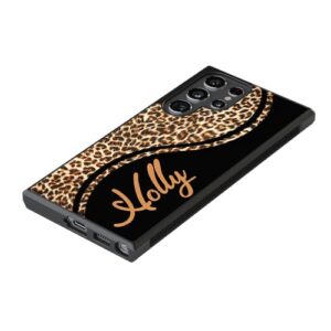 Leopard Skin Personalized Black Rubber Phone Case Compatible With Samsung Galaxy S23 S23+ Ultra S22 S22+ S21 S21FE S21+ S20FE S20+ S20 Note 20 S10 S10+ S10e