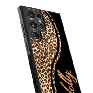 Leopard Skin Personalized Black Rubber Phone Case Compatible With Samsung Galaxy S23 S23+ Ultra S22 S22+ S21 S21FE S21+ S20FE S20+ S20 Note 20 S10 S10+ S10e