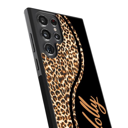 Leopard Skin Personalized Black Rubber Phone Case Compatible With Samsung Galaxy S23 S23+ Ultra S22 S22+ S21 S21FE S21+ S20FE S20+ S20 Note 20 S10 S10+ S10e