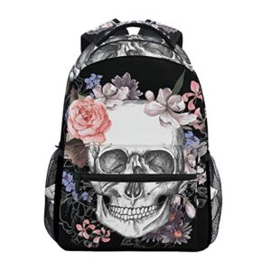 wamika sugar skull skeleton backpacks for girls kids boys rose flowers school book bags waterproof student laptop backpack college carrying bag casual durable lightweight travel sports daypacks