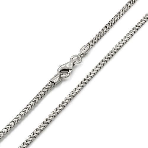 925 Italian Sterling Silver 2mm Solid Franco Chain, Rhodium Plated Square Box Link Necklace, Giorgio Bergamo (24)