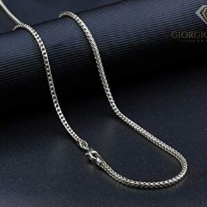 925 Italian Sterling Silver 2mm Solid Franco Chain, Rhodium Plated Square Box Link Necklace, Giorgio Bergamo (24)