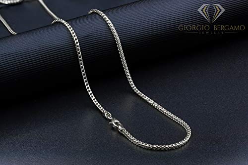 925 Italian Sterling Silver 2mm Solid Franco Chain, Rhodium Plated Square Box Link Necklace, Giorgio Bergamo (24)