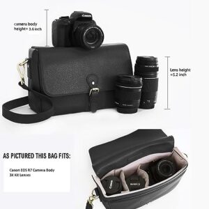 Meliaebag Mirrorless Camera Purse for Women, Stylish Genuine Leather Camera Bag Crossbody Shoulder Messenger Case for Travel, Fits Canon Nikon Sony Olympus mirrorless or Digital SLR Camera (Black)