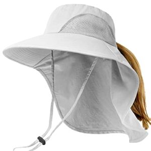 Camptrace Wide Brim UPF 50+ UV Protection Sun Hats Hiking Fishing Gardening Hats with Large Neck Flap for Womens Mens Nylon, Light Grey