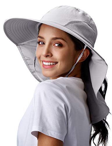 Camptrace Wide Brim UPF 50+ UV Protection Sun Hats Hiking Fishing Gardening Hats with Large Neck Flap for Womens Mens Nylon, Light Grey