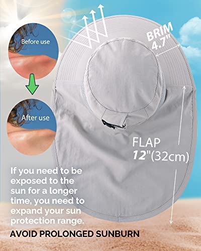 Camptrace Wide Brim UPF 50+ UV Protection Sun Hats Hiking Fishing Gardening Hats with Large Neck Flap for Womens Mens Nylon, Light Grey