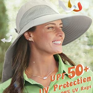 Camptrace Wide Brim UPF 50+ UV Protection Sun Hats Hiking Fishing Gardening Hats with Large Neck Flap for Womens Mens Nylon, Light Grey