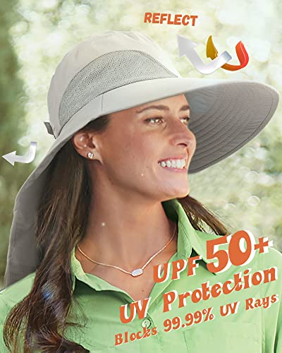 Camptrace Wide Brim UPF 50+ UV Protection Sun Hats Hiking Fishing Gardening Hats with Large Neck Flap for Womens Mens Nylon, Light Grey