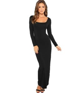 verdusa women's long sleeve square neck bodycon maxi long dress black l