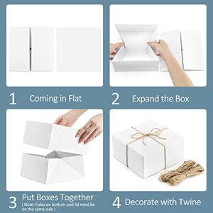 ValBox Premium Gift Boxes 10 Pack 8 x 8 x 4 White Paper Gift Boxes with 20 Meters Hemp Rope for Christmas Gifts, Bridesmaid Proposal Boxes, Easy Assemble Boxes