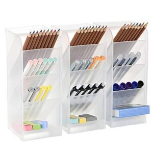 marbrasse 3 pcs big desk organizer- pen organizer storage for office, school, home supplies, translucent white pen storage holder, high capacity, set of 3, 12 compartments (white big pen holder)